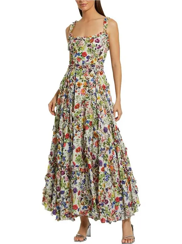 Mac Duggal Ruffle Floral Gown - White Multi