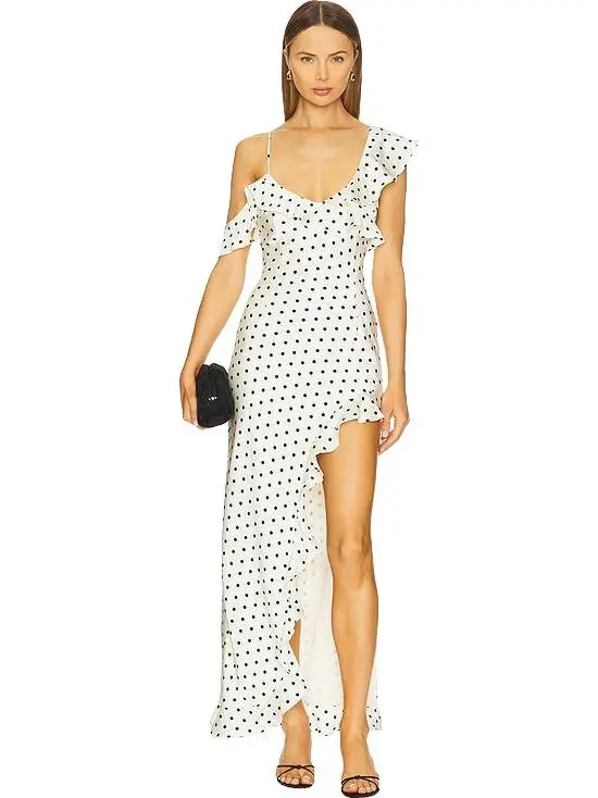 RUNAWAY THE LABEL Karlita Maxi Dress - White Polka