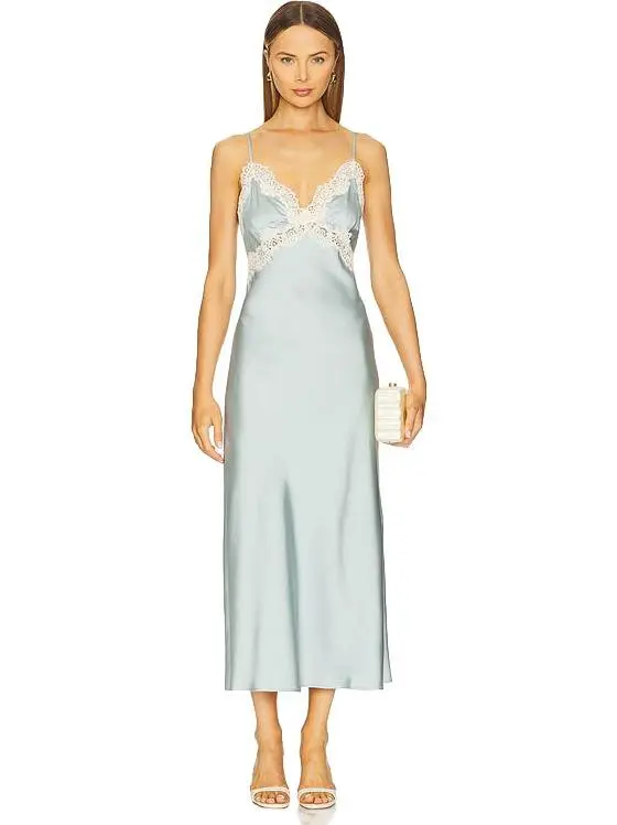 ELODIE Evy Satin Slip Dress - Aqua Blue