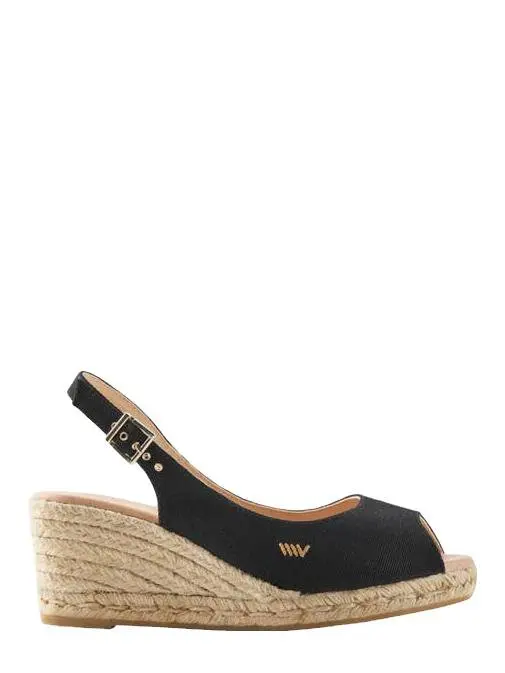 VISCATA Gavina Canvas Espadrille Wedge Sandals - Black