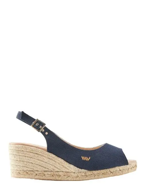 VISCATA Gavina Canvas Espadrille Wedge Sandals - Navy Blue
