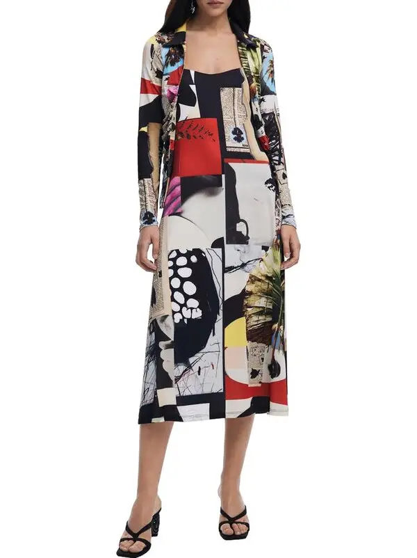 Desigual Mix Print Midi Dress - White Multi
