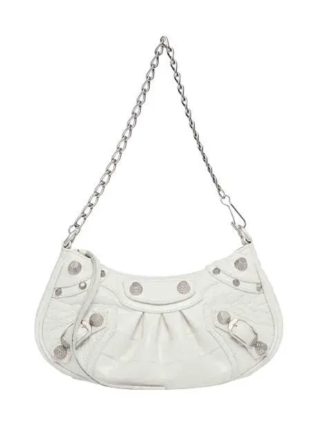 Balenciaga Le Cagole Mini Bag With Chain Crocodile Embossed - White