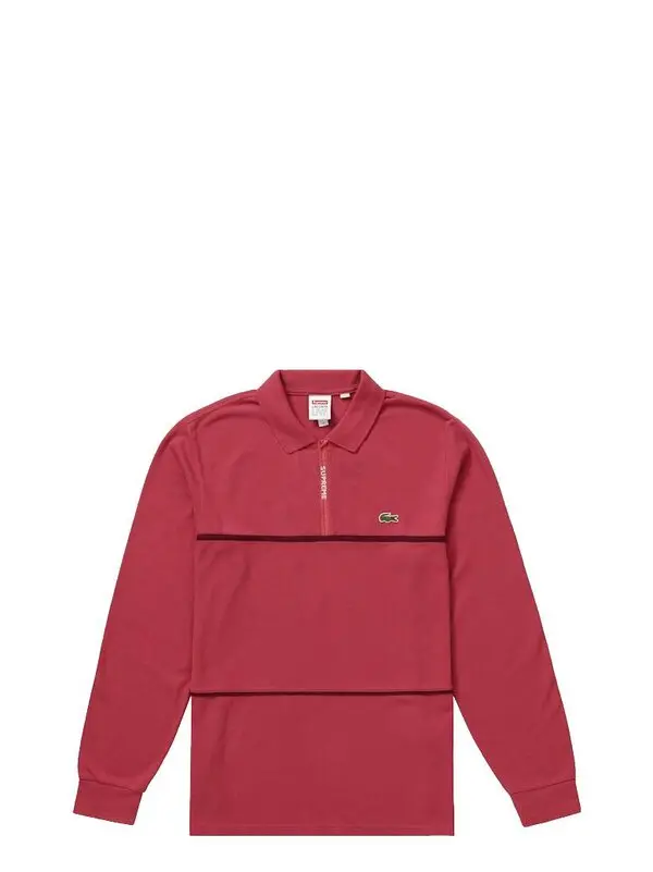 Supreme Lacoste Pique Zip Long Sleeve Polo Shirt - Pink