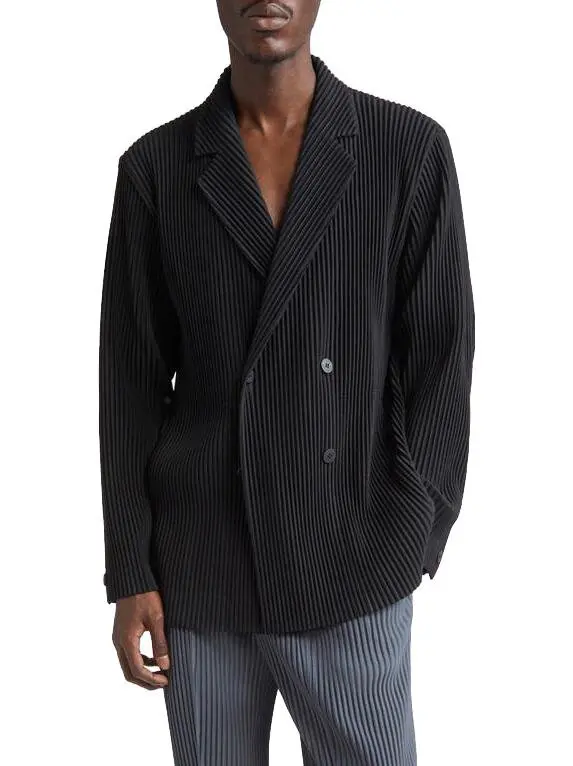 Issey Miyake Tailored Pleats Double Breasted Jacket - Black