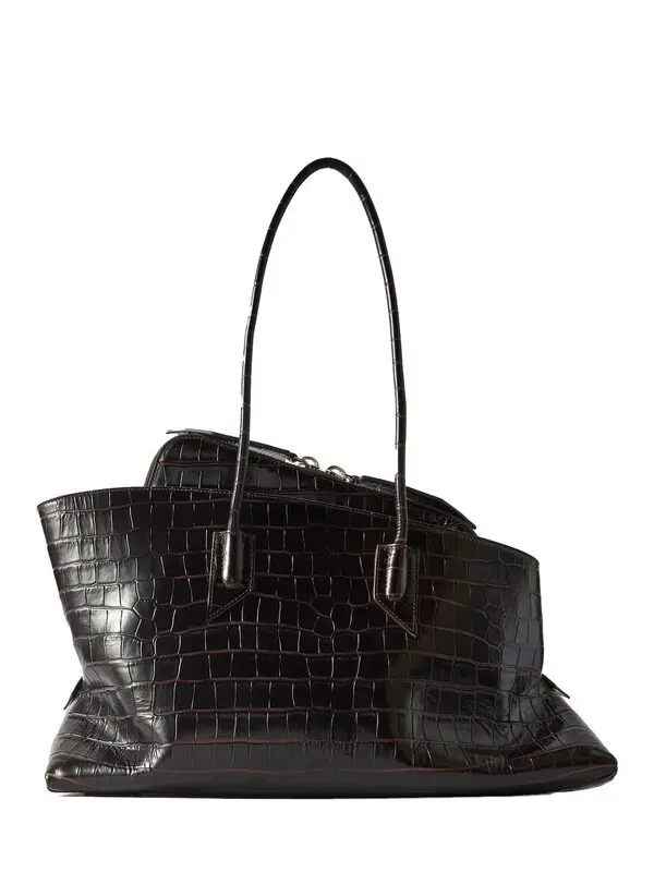 Attico La Passegiata Asymmetric Croc-effect Leather Tote - Brown