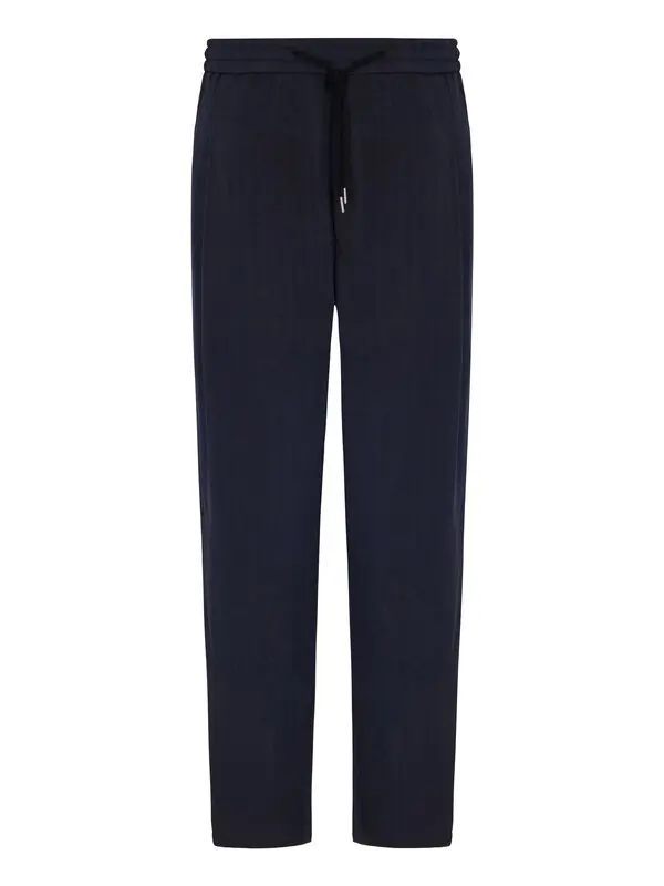 Giorgio Armani Flat-front Trousers In Chevron Jacquard Viscose - Blue