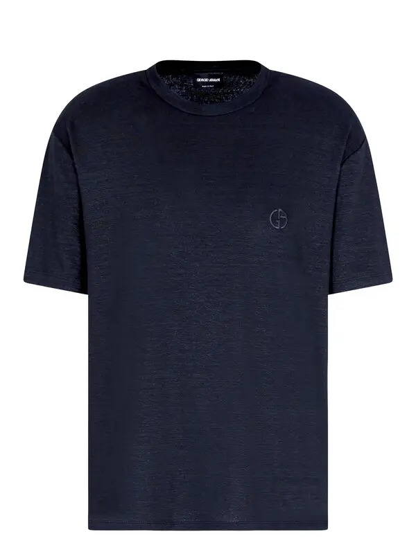 Giorgio Armani Stretch-linen Crew-neck T-shirt - Black