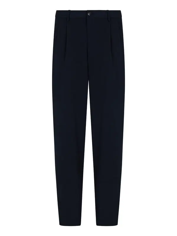 Giorgio Armani Virgin Wool Canneté Trousers - Navy_blue