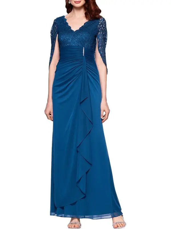 Betsy & Adam Lace And Sequin Gown - Peacock