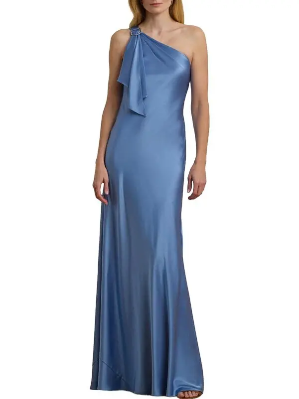 Ralph Lauren Satin Charmeuse One-shoulder Gown - Sky Blue