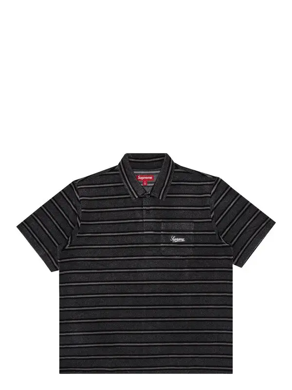 Supreme Stripe Terry Short-sleeve Polo - Black