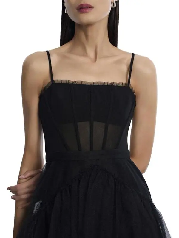 Bcbgmaxazria Oly Ruffle Tiered Corset Gown - Black