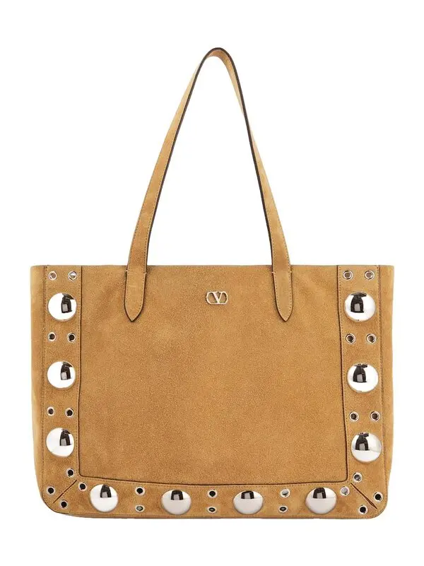 Valentino Garavani Nellcôte Medium Studded Suede Shopper - Beige