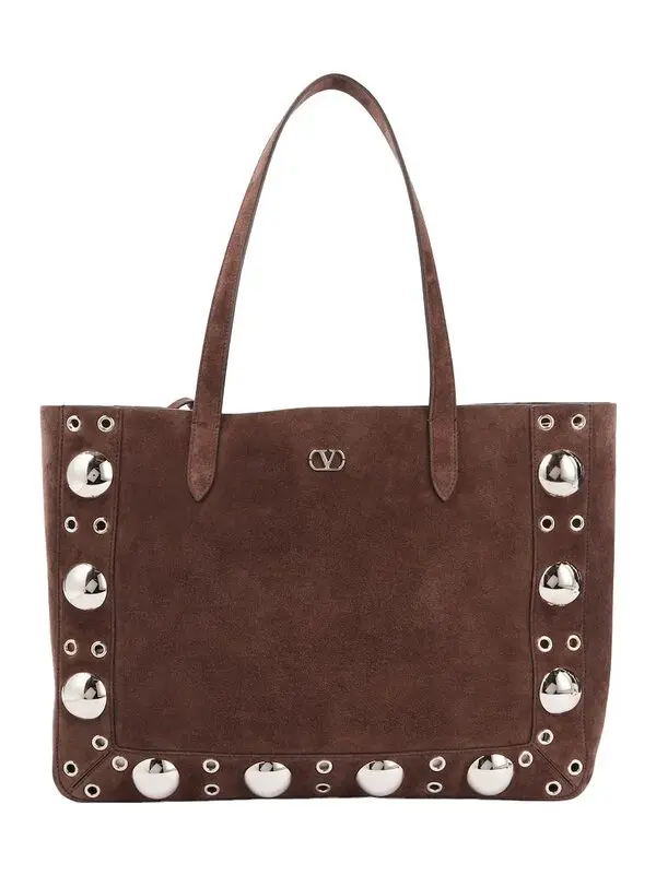 Valentino Garavani Nellcôte Medium Studded Suede Shopper - Brown