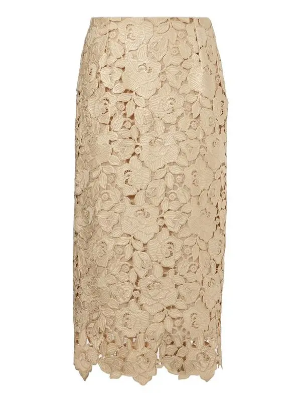 Oscar De La Renta Guipure Lace Pencil Skirt - Gold