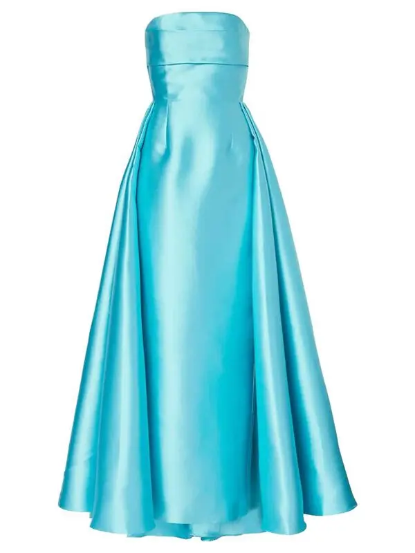 Solace London Strapless Satin Twill Gown - Blue