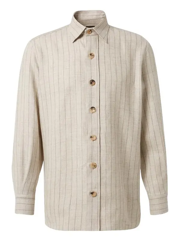 Rubinacci Pinstripe Linen And Wool Overshirt - Beige