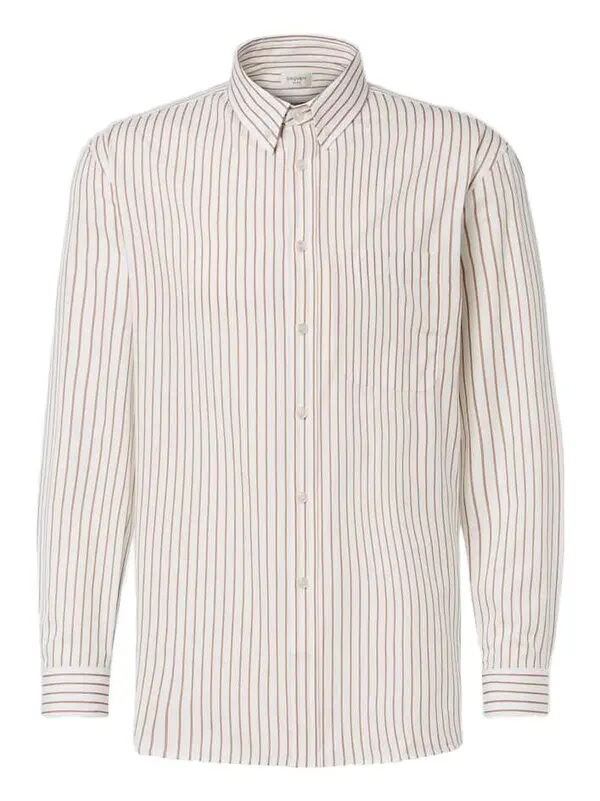 Saint Laurent Cassandre Striped Cotton Poplin Shirt - White