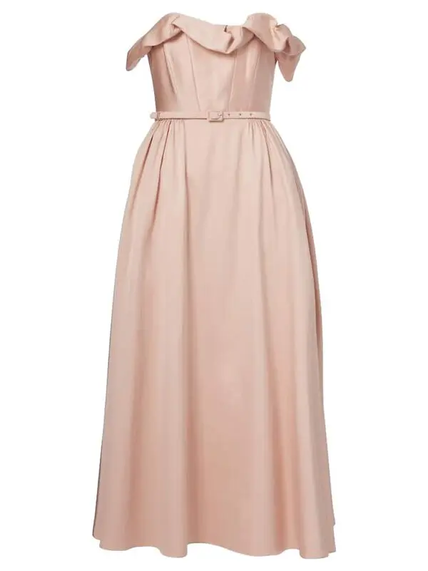 Roland Mouret Strapless Ruffled Midi Dress - Beige