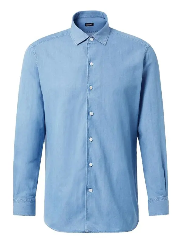 Zegna Cotton And Linen Denim Shirt - Blue