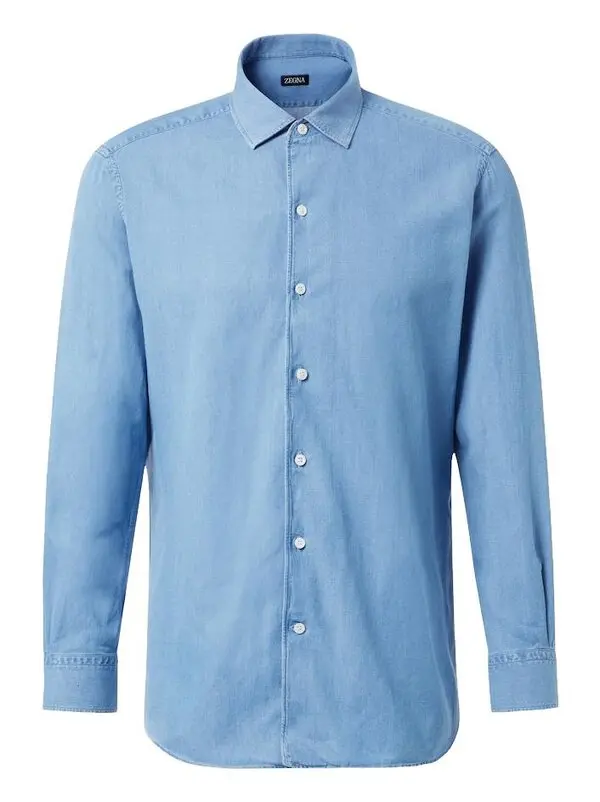 Zegna Cotton And Linen Denim Shirt - Blue