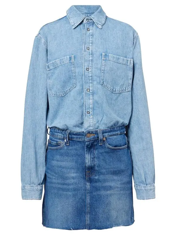 7 For All Mankind Denim Mini Shirt Dress - Blue