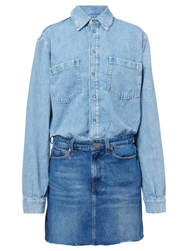 7 For All Mankind Denim Mini Shirt Dress - Blue