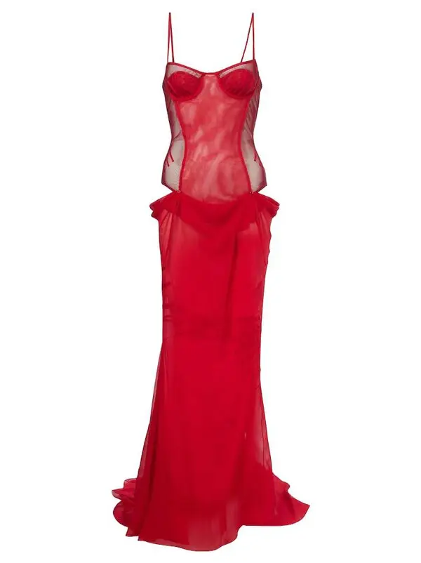 Attico Cutout Chiffon Bustier Dress - Red