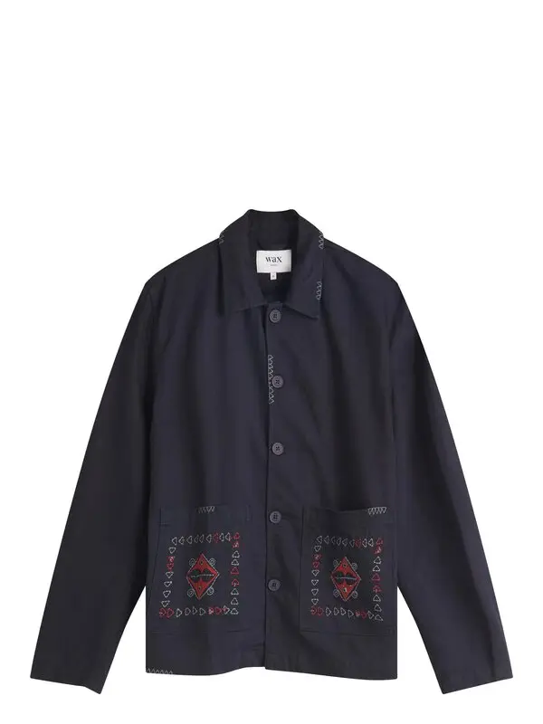 WAX LONDON Mews Embroidered Overshirt - Navy