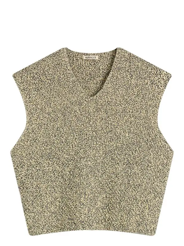 Auralee Cotton Cashmere Cord Knit Vest - Lime/navy