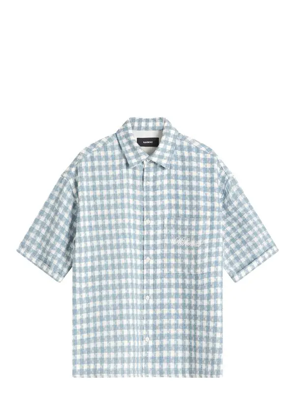 NAHMIAS Plaid Cropped Short Sleeve Shirt - Steel Blue Plaid