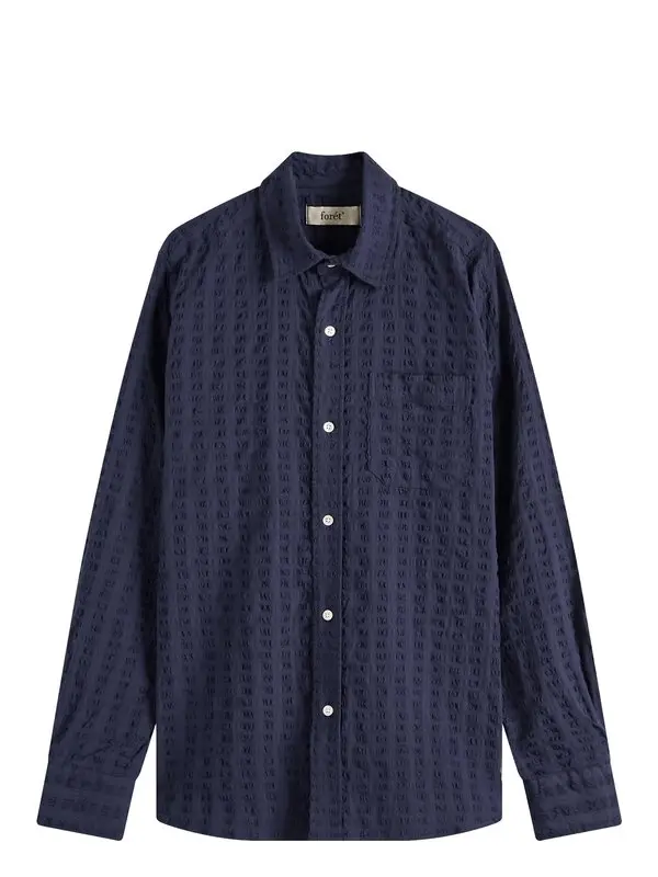 FORET Map Seersucker Overshirt - Navy
