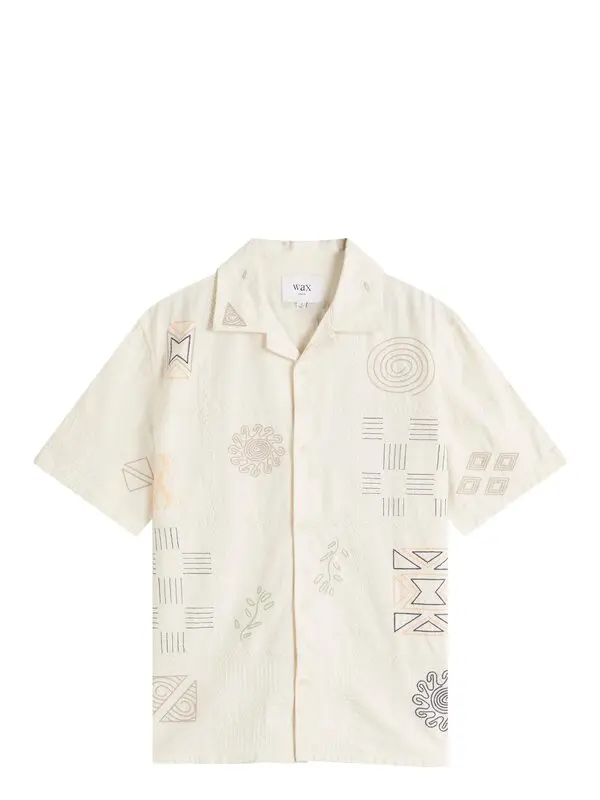 WAX LONDON Didcot Doodle Embroidery Vacation Shirt - Ecru/multi