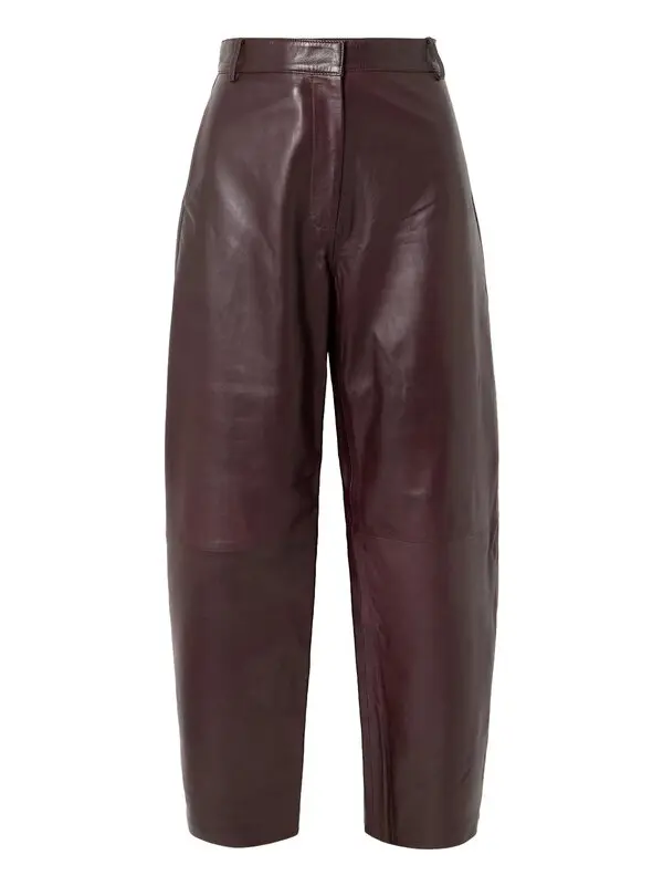 ST. AGNI Leather Tapered Trousers - Burgundy