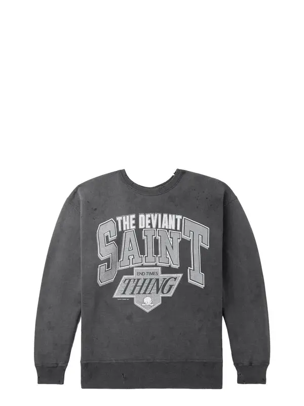 SAINT MXXXXXX The Deviant Distressed Logo-print Sweatshirt - Gray