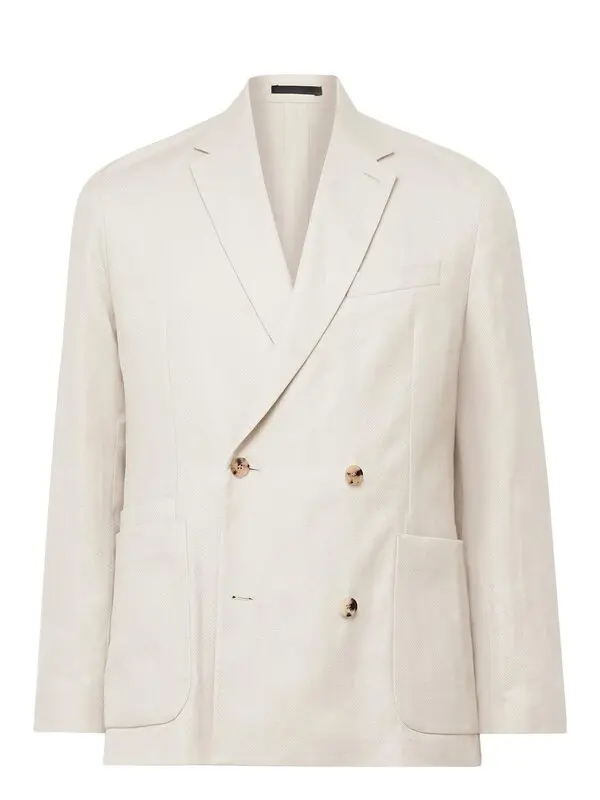 Paul Smith Double-breasted Herringbone Linen And Cotton-blend Blazer - Neutrals