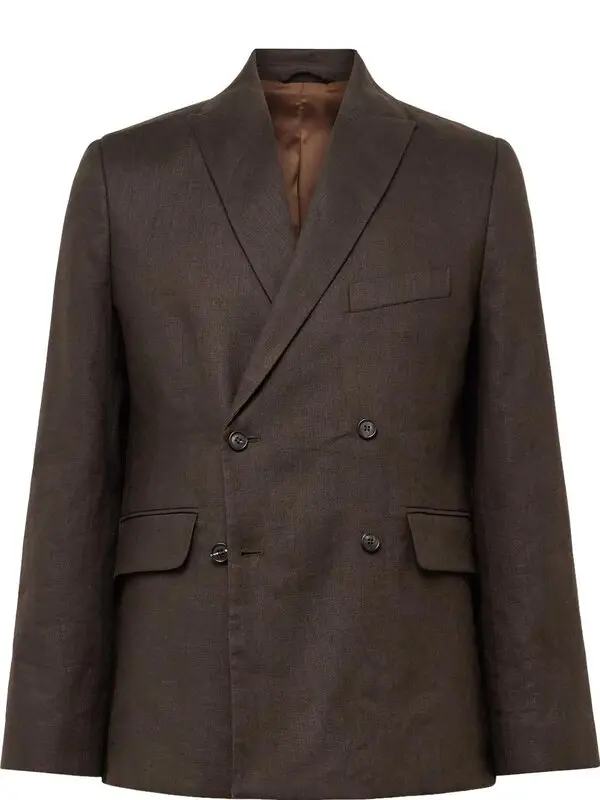 BODE Double-breasted Linen Suit Jacket - Brown