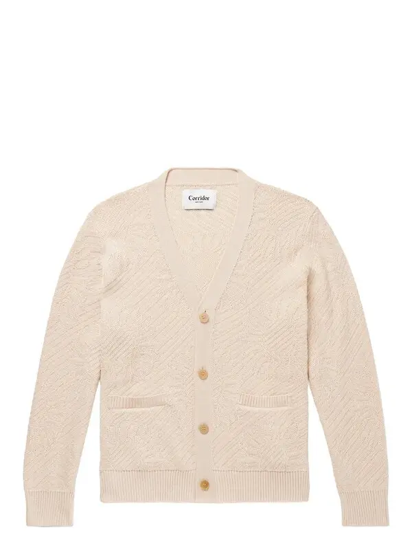 CORRIDOR Sunflower Jacquard-knit Organic Mercerised Cotton Cardigan - Neutrals
