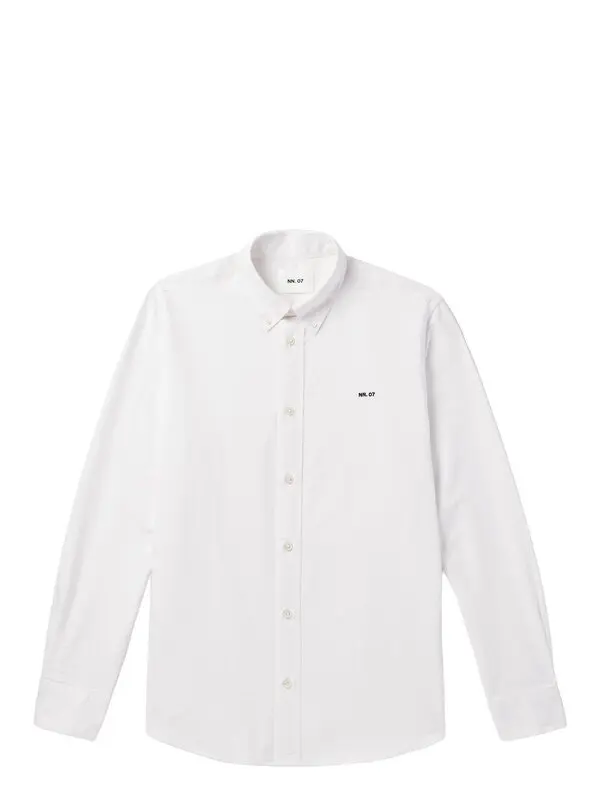 Nn07 Colby 5910 Button-down Collar Logo-embroidered Organic Cotton Shirt - White