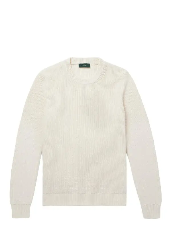 SLOWEAR Zanone Ribbed Cotton-crêpe Sweater - Neutrals