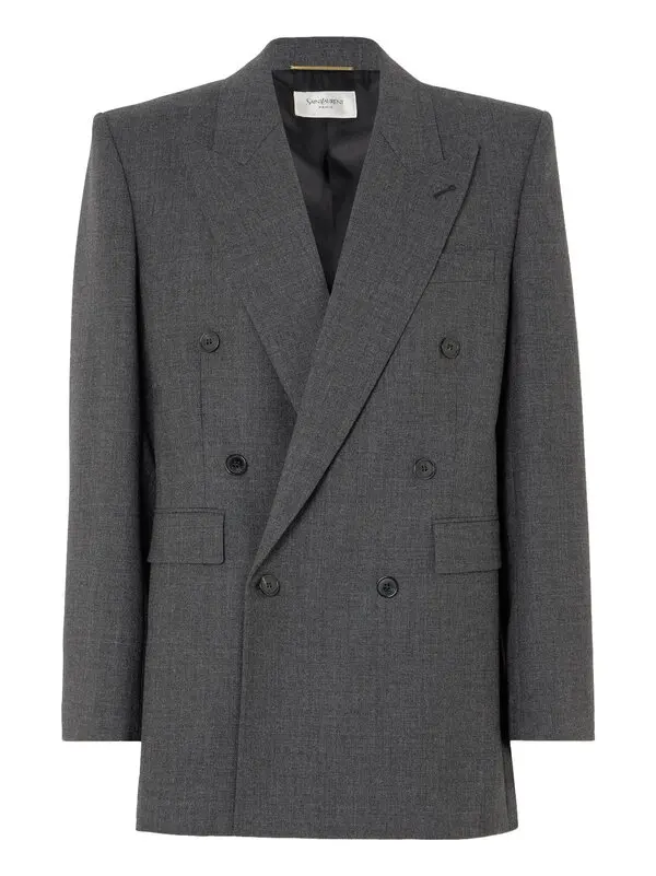 Saint Laurent Double-breasted Wool Blazer - Gray