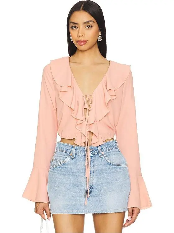 MORE TO COME Denise Ruffle Tie Top - Pink