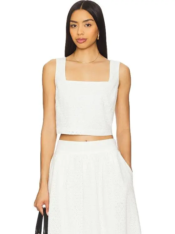 Paige Aelita Cropped Eyelet Top - White