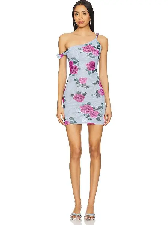 Good American Mesh Twist Midi Dress - Blue