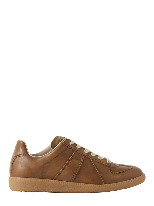 MAISON MARGIELA Replica Leather Low Top Sneakers - Brown