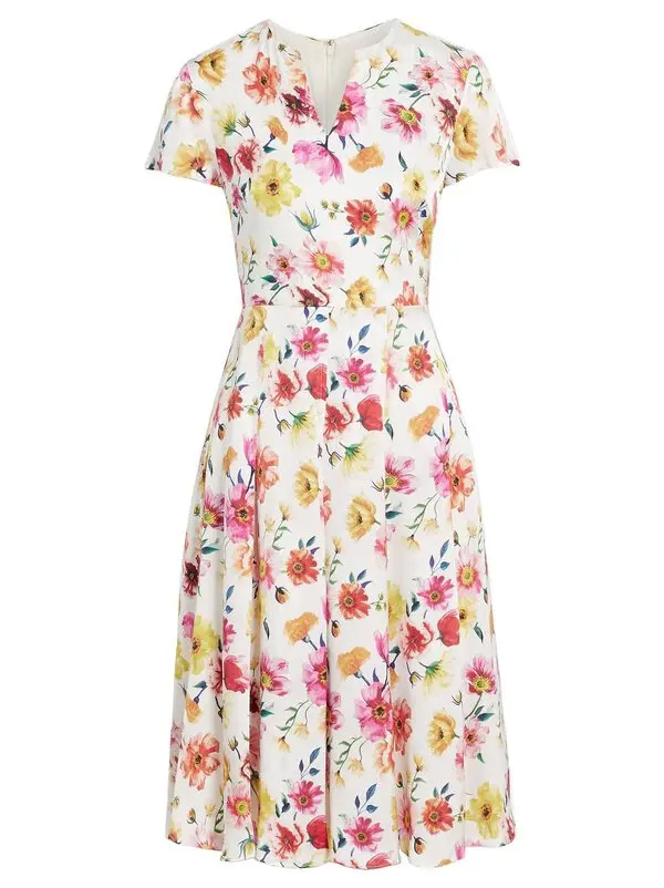 MIKAEL AGHAL Pleated Floral-print Midi Dress - White