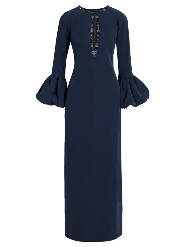 Marchesa Cutout Embellished Crepe Gown - Navy