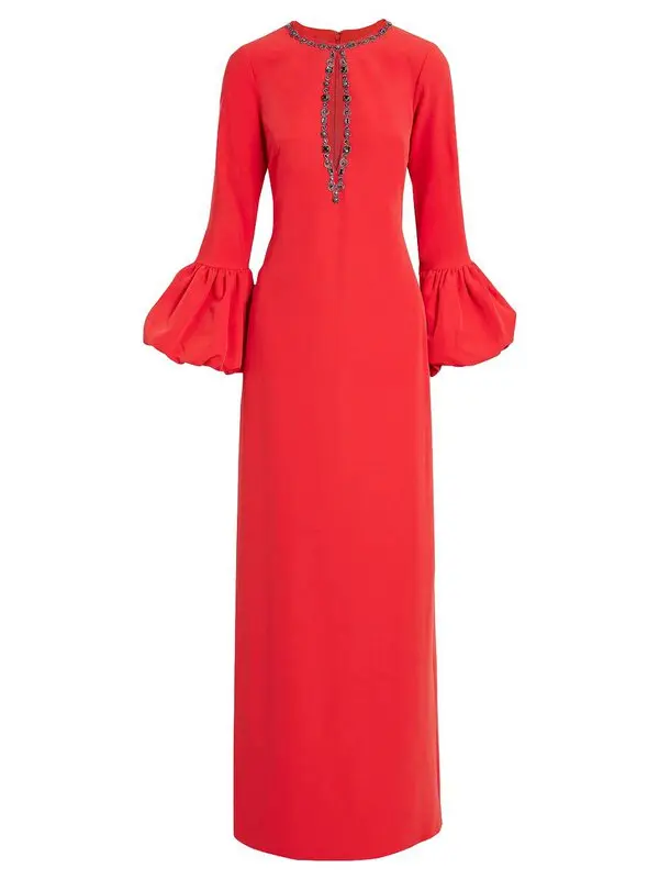 Marchesa Cutout Embellished Crepe Gown - Tomato Red