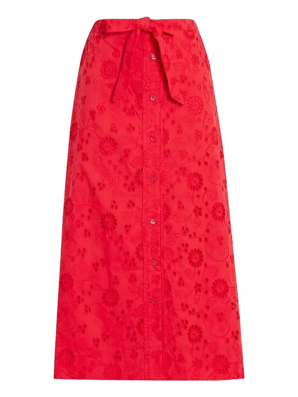 Carolina Herrera Broderie Anglaise Cotton Midi Skirt With Bow Detail - Red
